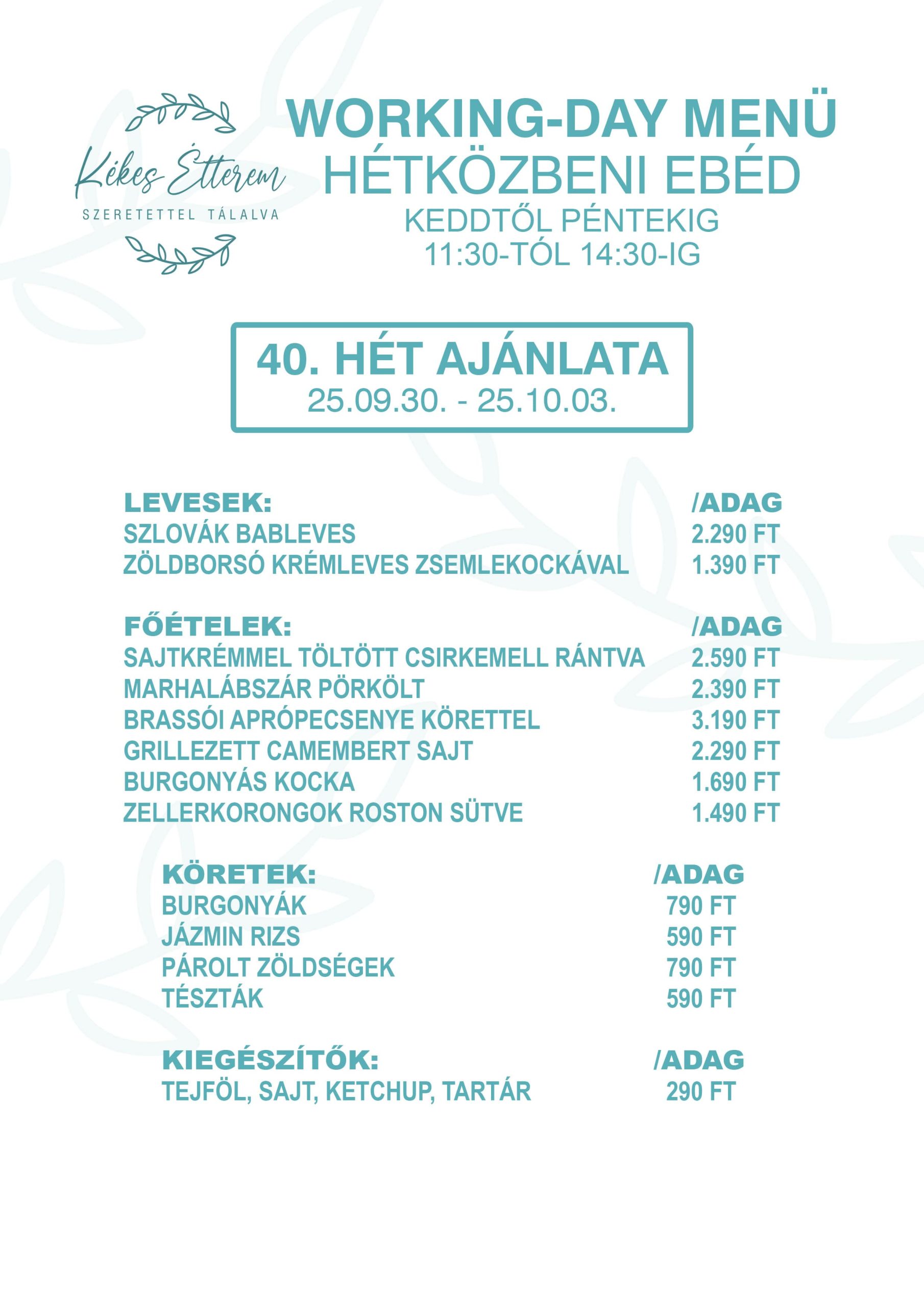 Heti menü - Kékes Zöld - szeretettel tálalva